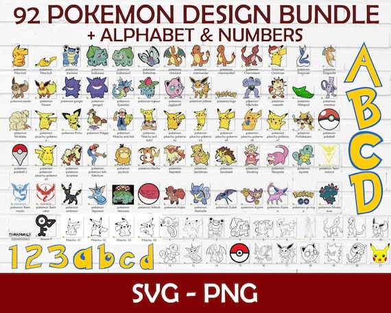Set of 92 Pokemon Design Bundle Complete Alphabet & Numbers - Etsy Canada