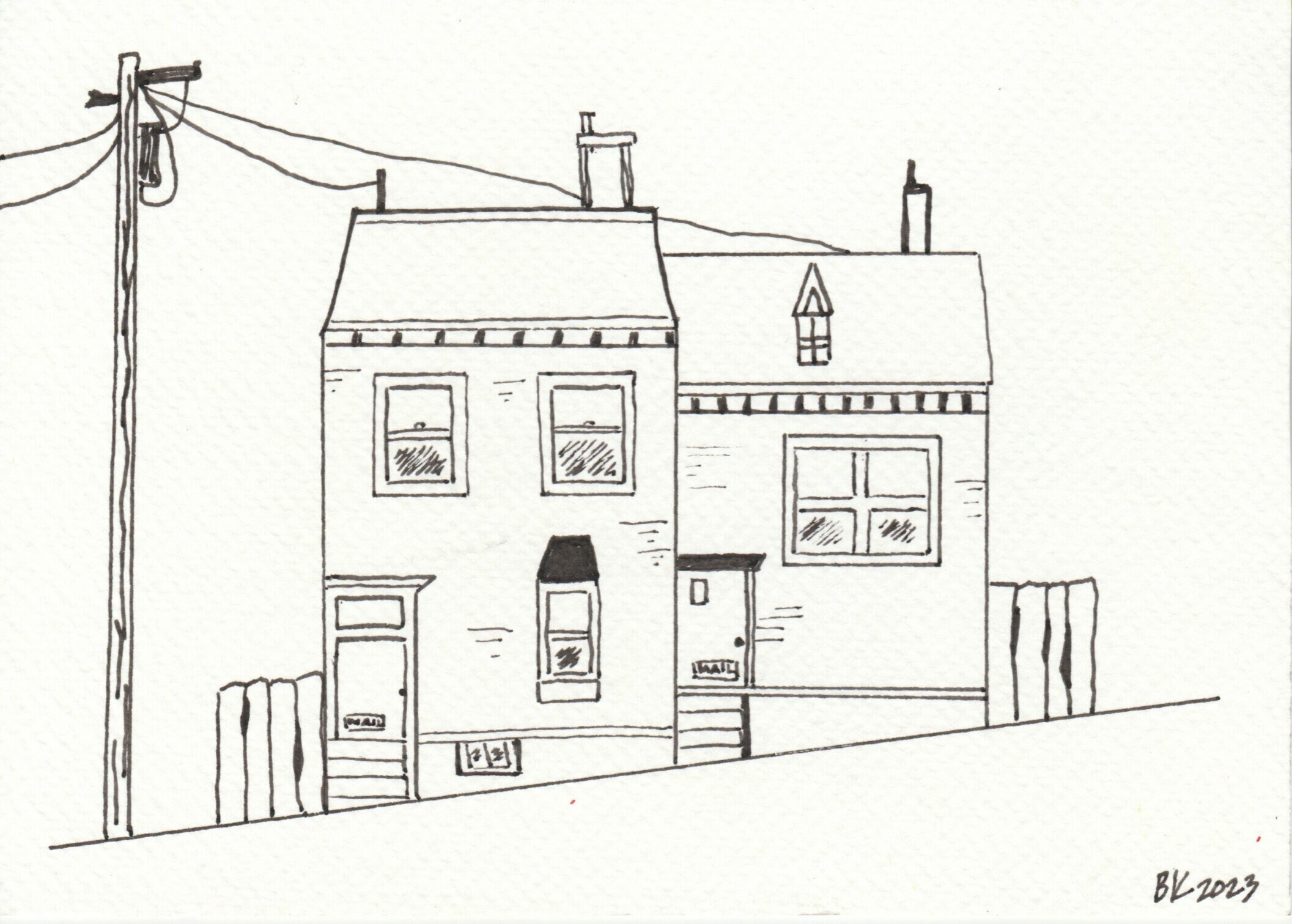 Digital Print Line Drawing Sloped Street - Etsy