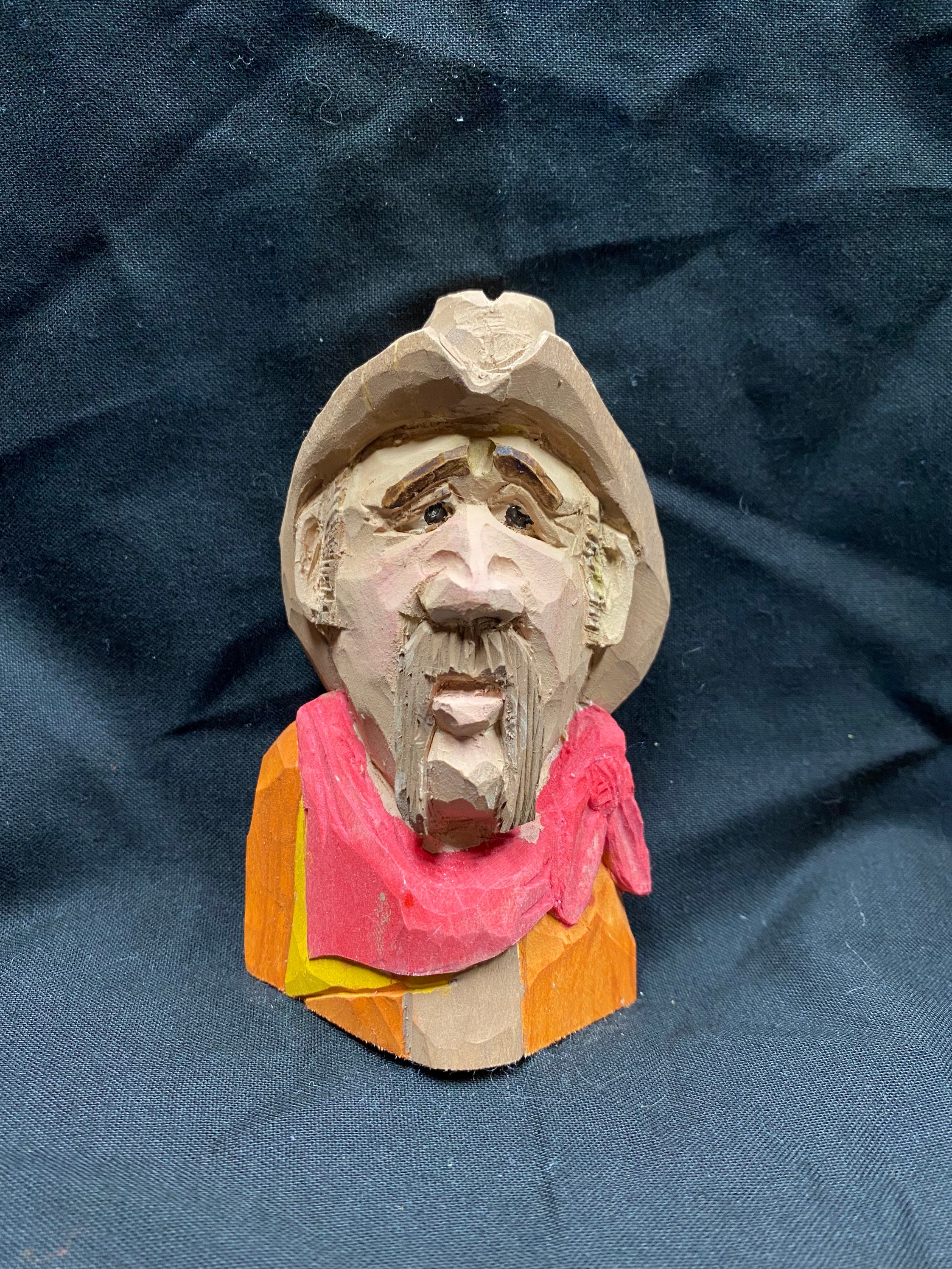 Hand Carved Cowboy Bust - Etsy