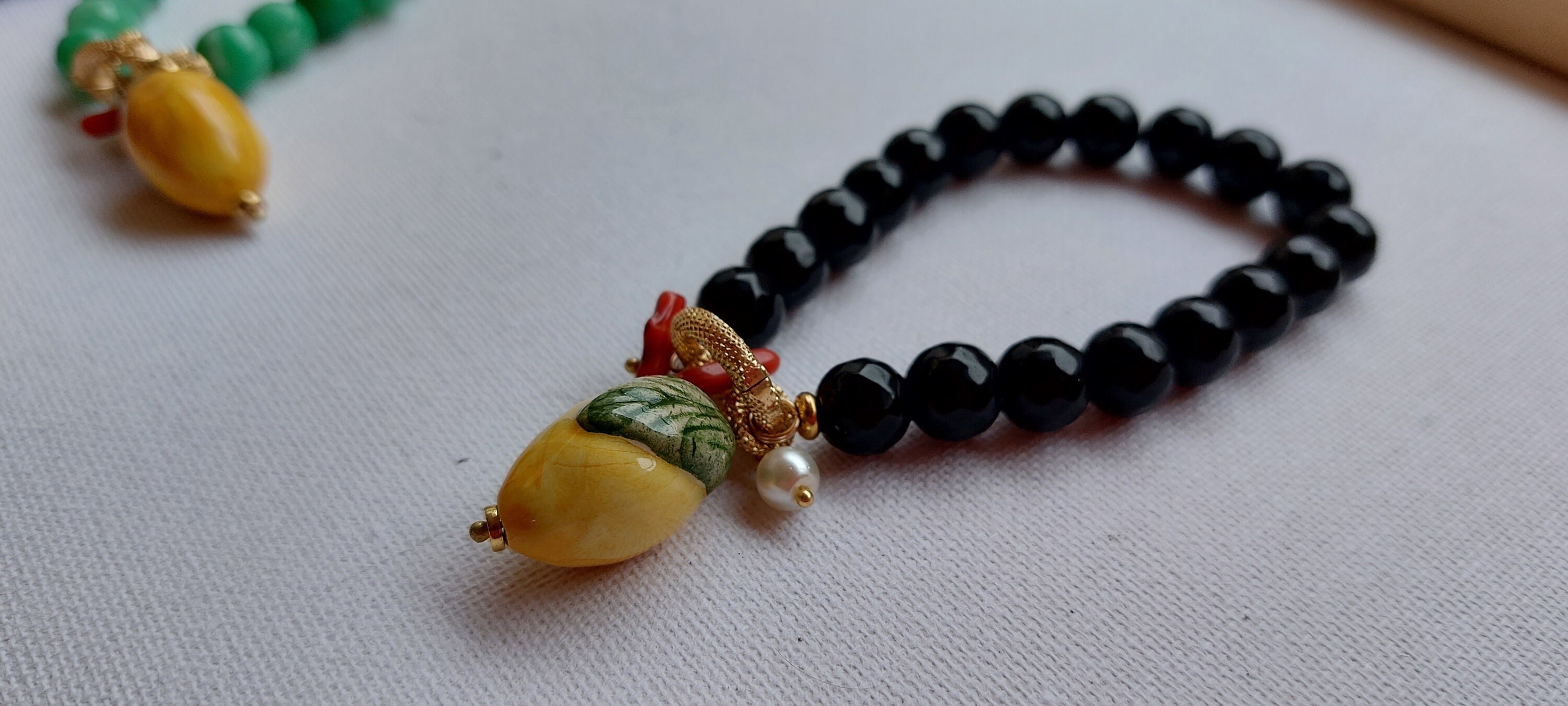 Black Onix Stones Bracelet Lemon Ceramic, Protection Black Bracelet ...