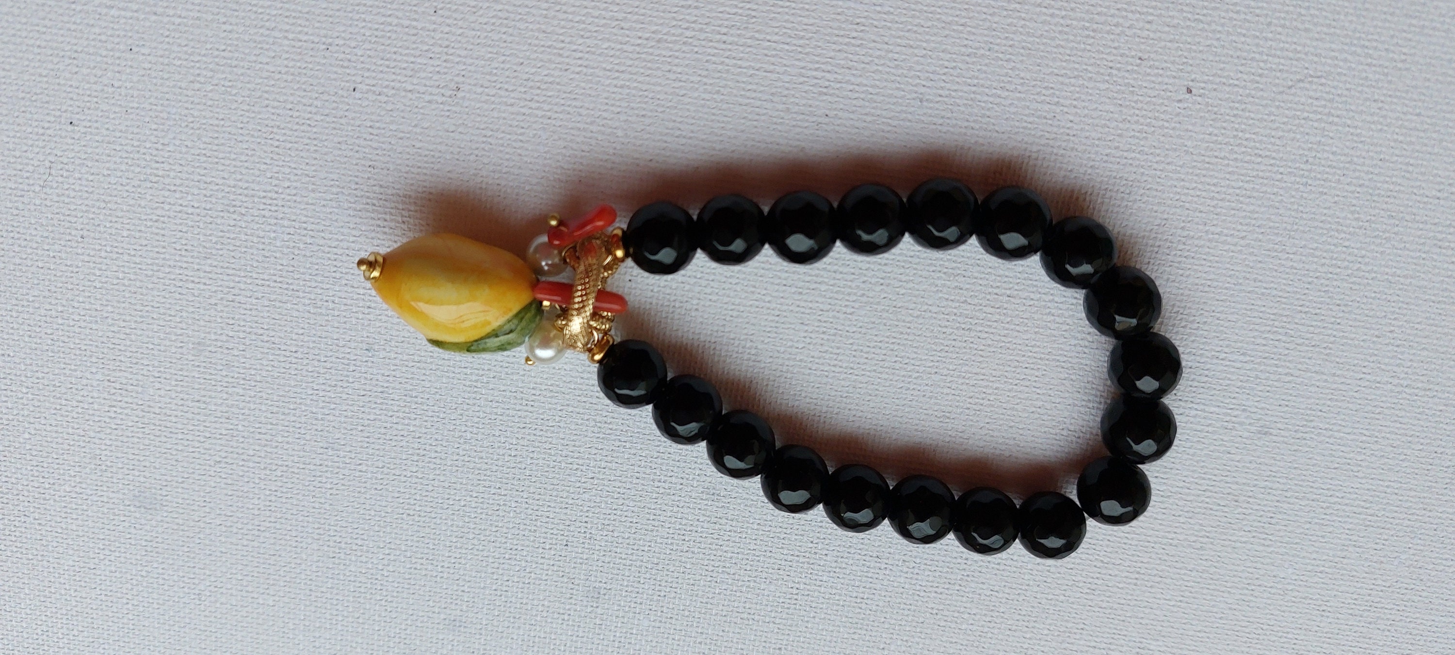 Black Onix Stones Bracelet Lemon Ceramic, Protection Black Bracelet ...