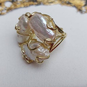 Adjustable Large Rings Real Pearl, Brass Chunky Rings, Oversize Rings ...