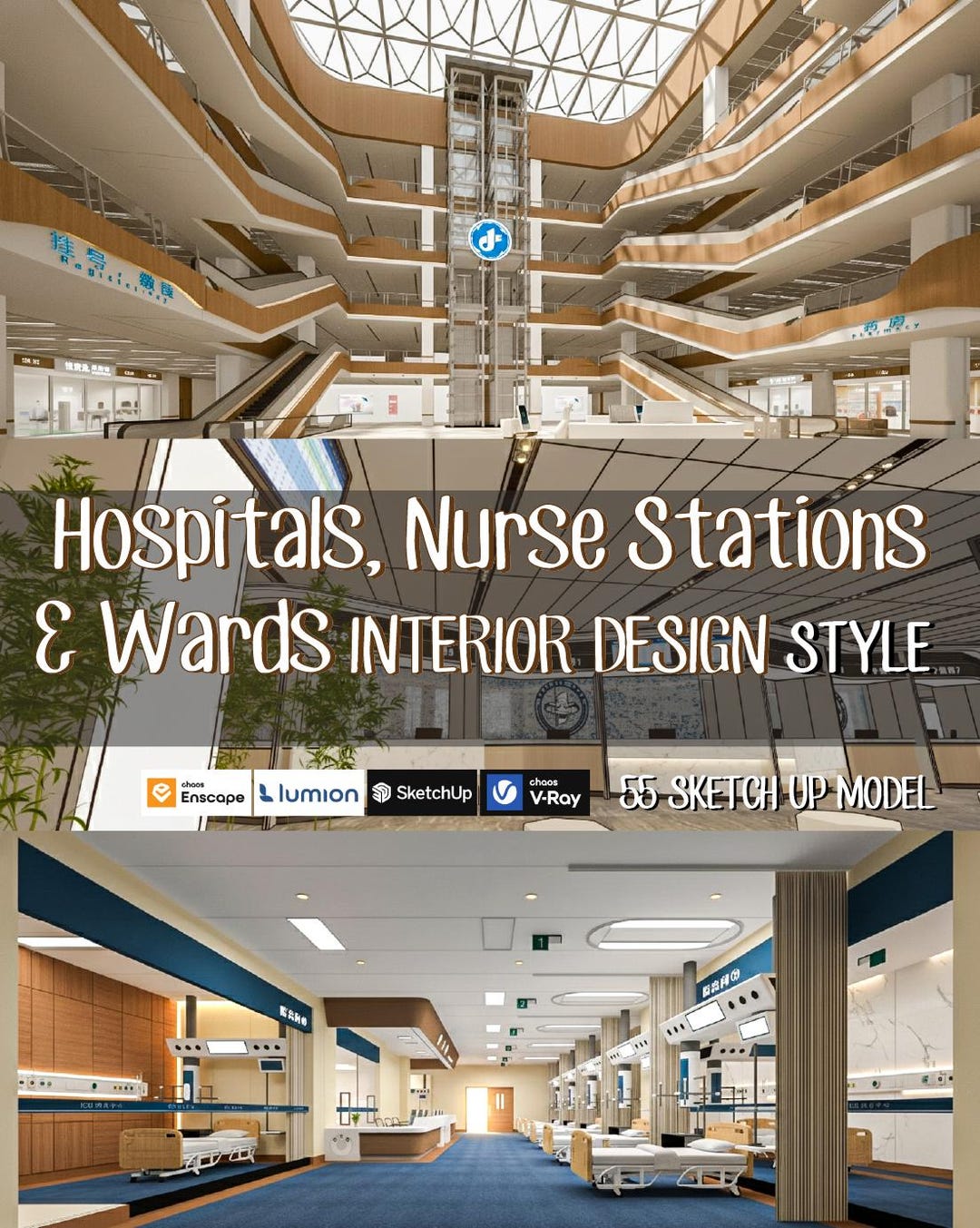 Hospital Interior 3D Models, Nursing Station & Ward Layouts (digital ...
