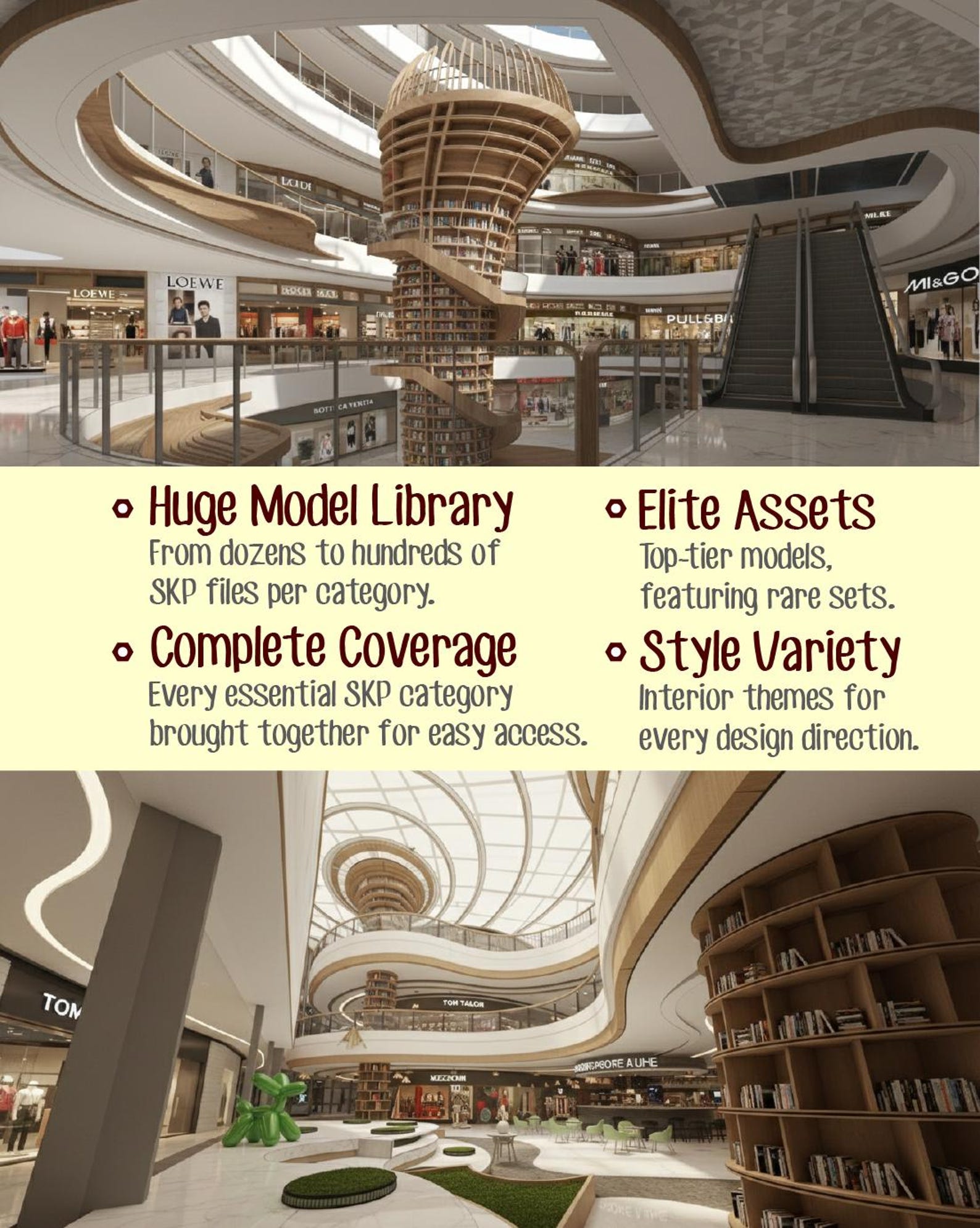 Shopping Mall Atrium Sketchup Models – 90 Commercial Interior Design ...