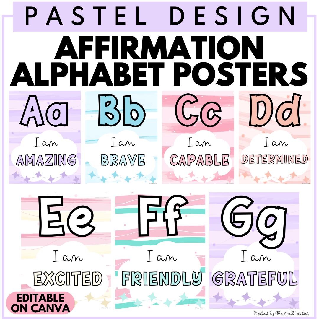 Pastel Alphabet Posters, Pastel Classroom, Affirmation Alphabet Posters ...