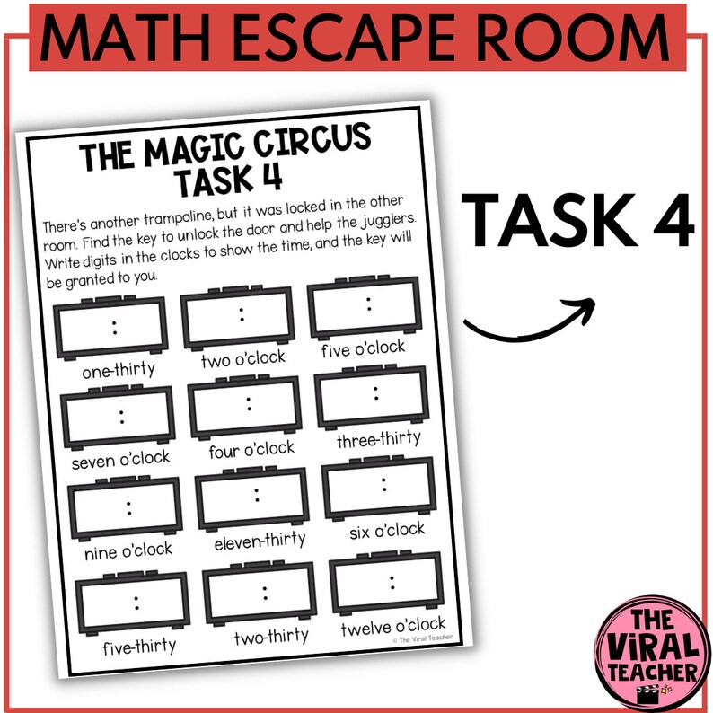 Escape Rooms for Kids Telling and Writing Time to the Hour and Half ...