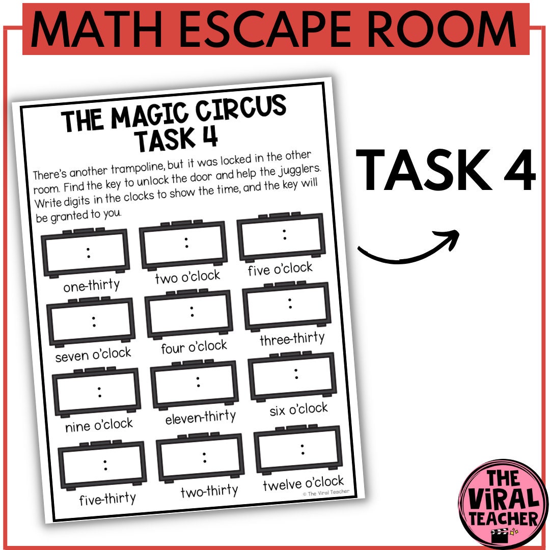 Escape Rooms for Kids Telling and Writing Time to the Hour and Half ...
