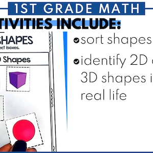 Identifying 2D and 3D Shapes Math Worksheets 1st Grade Math Activities ...