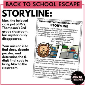 Missing Class Pet Escape Room, Kids Printable Puzzle Game (PDF) - Etsy