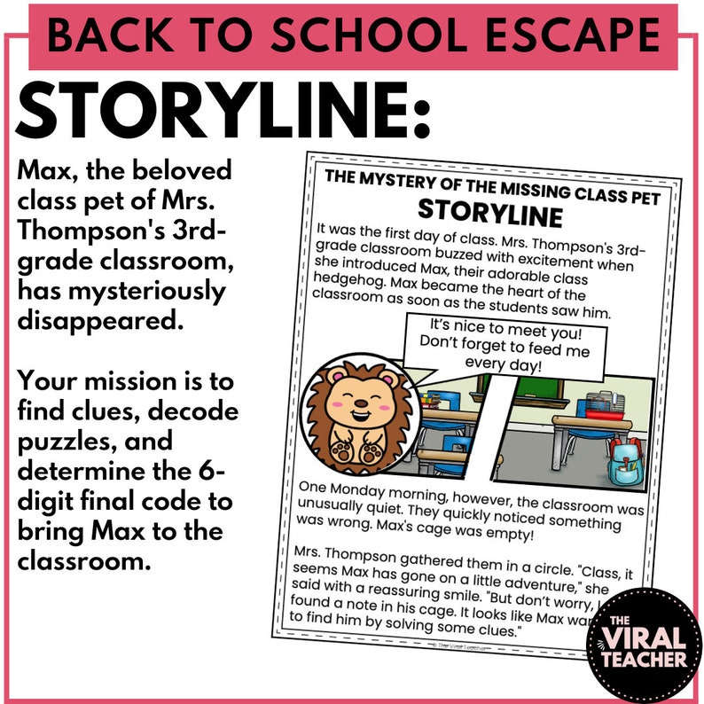 Escape Room for Kids, the Missing Class Pet Kids Printable Puzzle Game ...