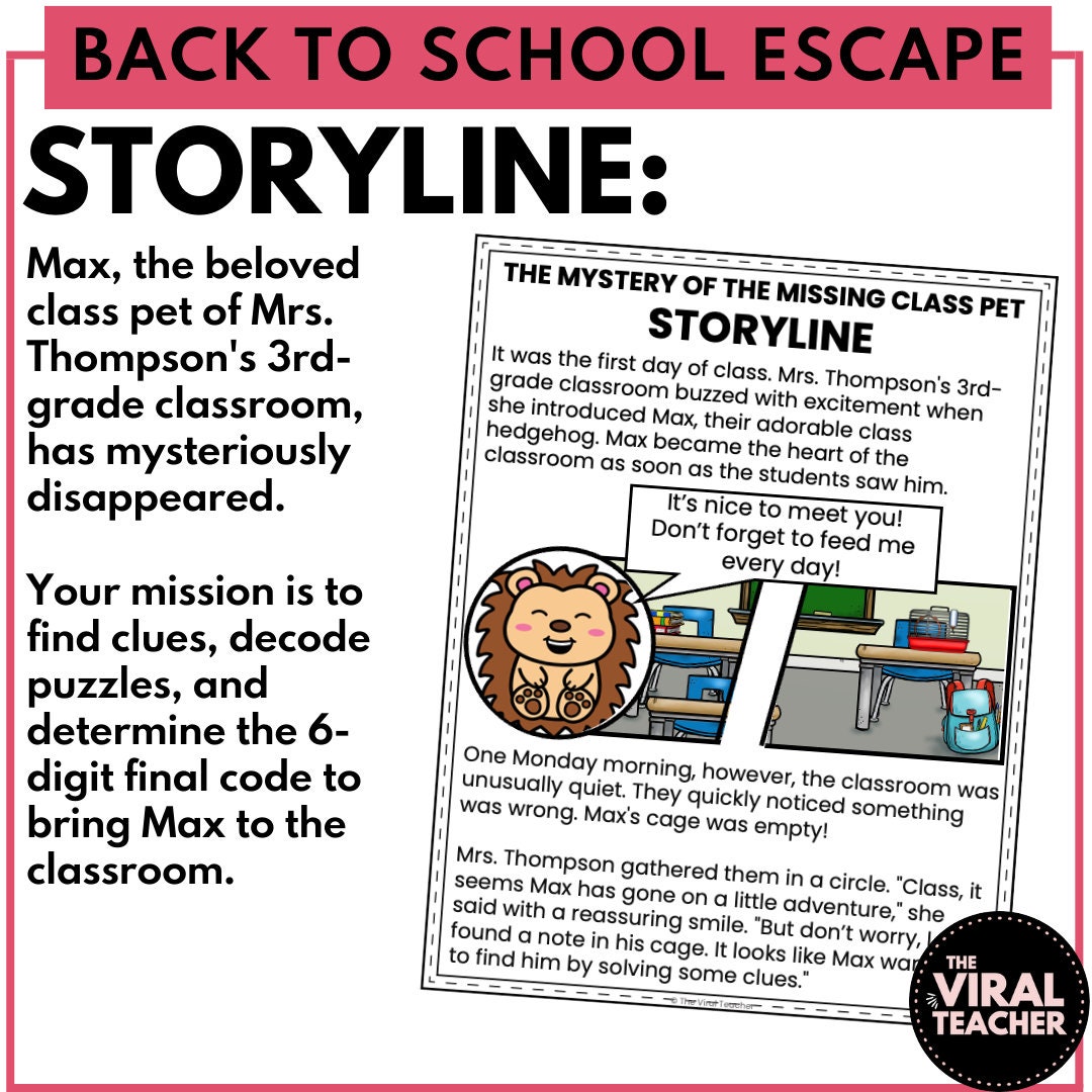 Escape Room for Kids, the Missing Class Pet Kids Printable Puzzle Game ...