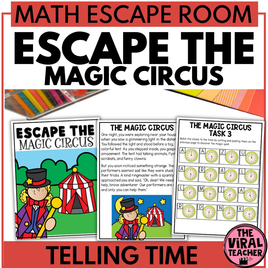 Telling Time Math Escape Room: Magic Circus Printable (PDF) - Etsy