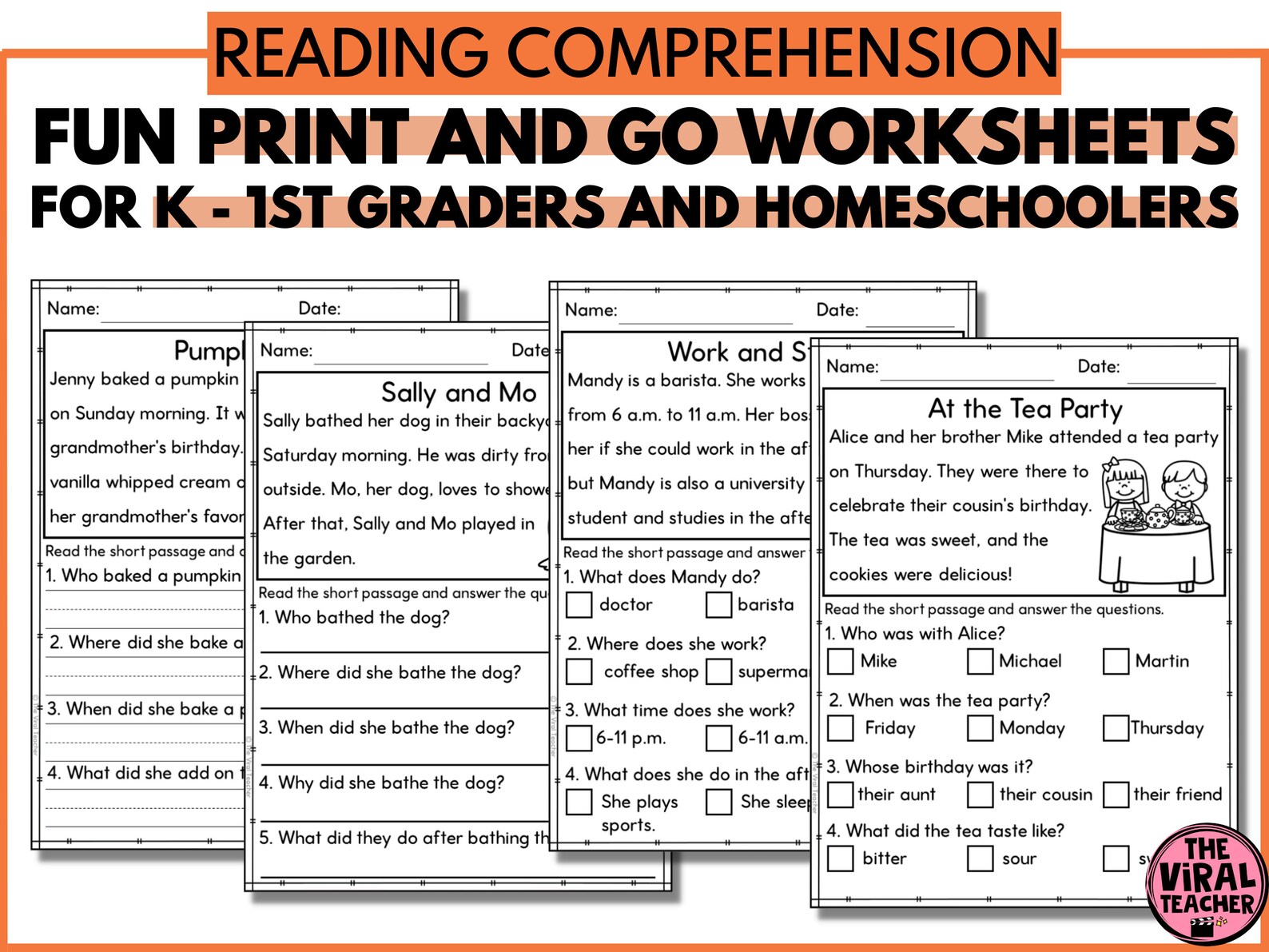 Short Stories Reading Comprehension, Storytime Reading Worksheets, 1st ...