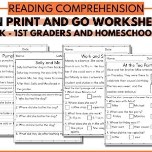 Short Stories Reading Comprehension, Storytime Reading Worksheets, 1st ...