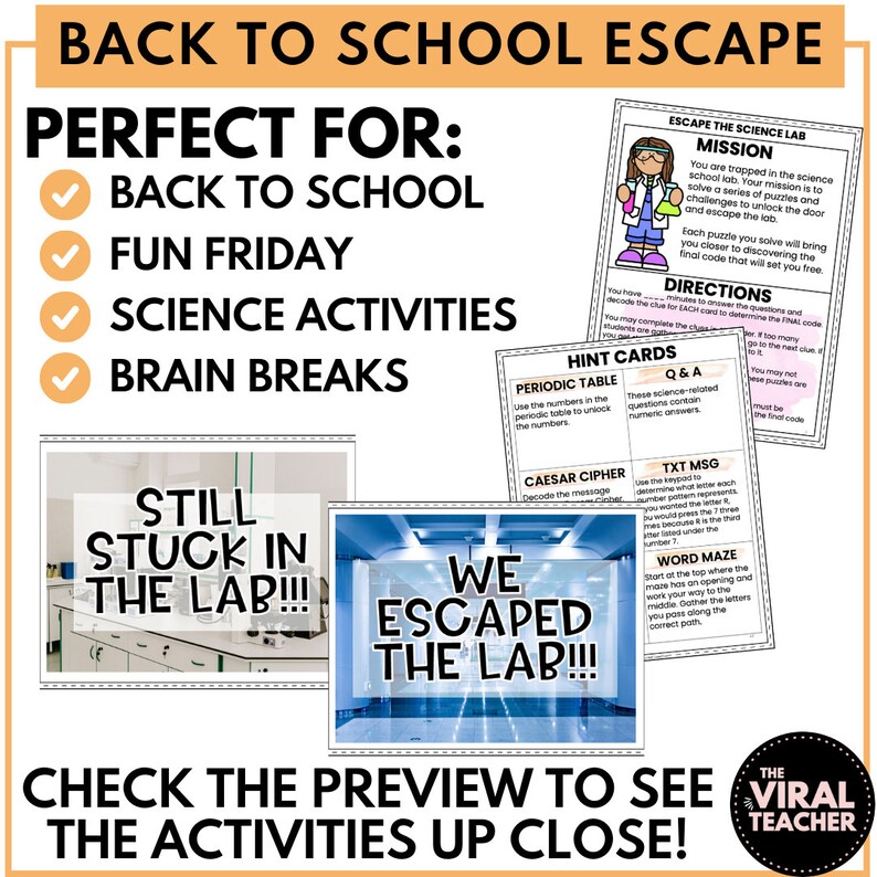 Escape Room for Kids, Back to School Escape Room Printable Puzzle Game ...