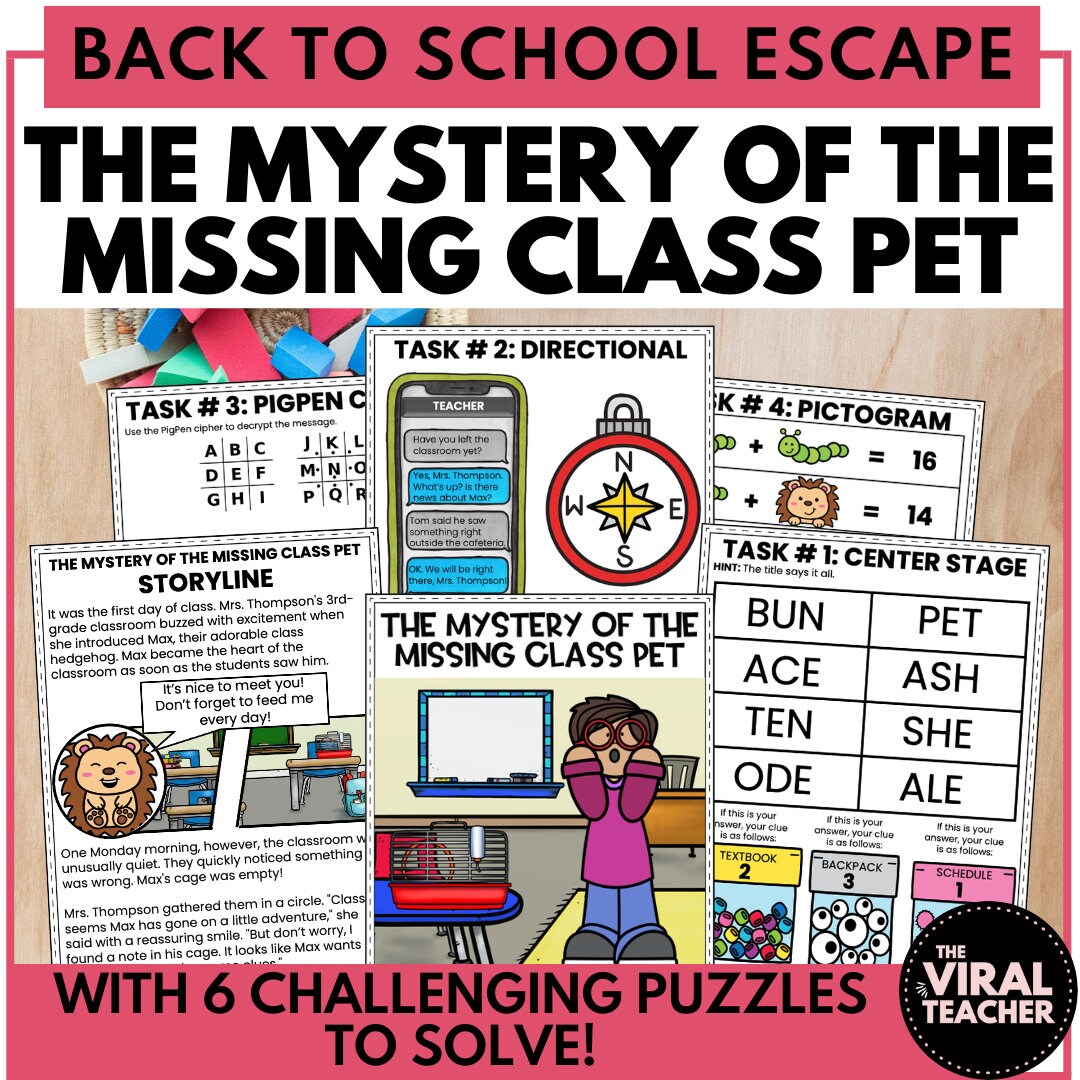 Escape Room for Kids, the Missing Class Pet Kids Printable Puzzle Game ...