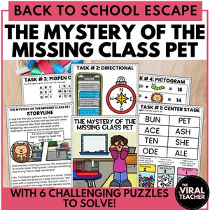 Escape Room for Kids, the Missing Class Pet Kids Printable Puzzle Game ...
