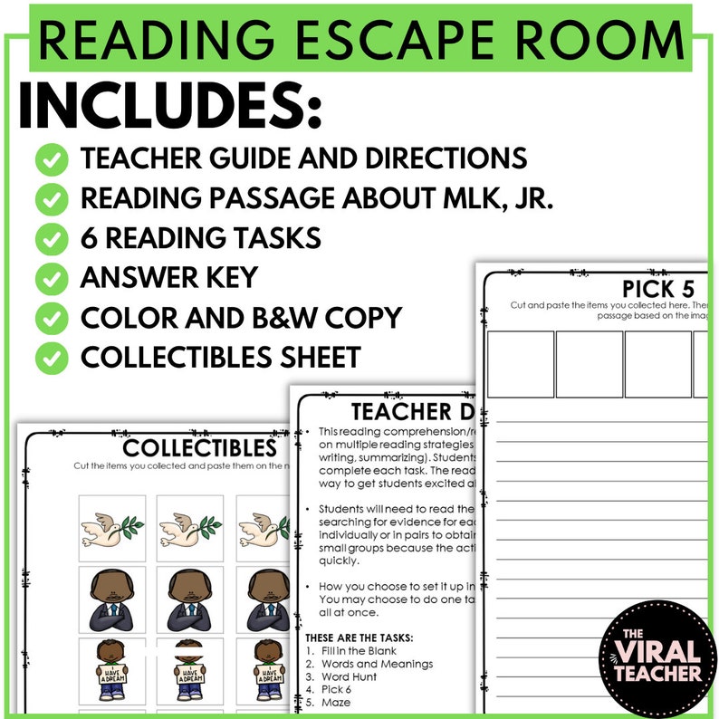 Martin Luther King Jr. Day Escape Room for Kids, MLK Day Reading ...