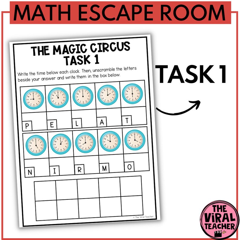 Escape Rooms for Kids Telling and Writing Time to the Hour and Half ...