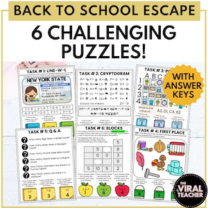 Escape Room for Kids, Back to School Escape Room Printable Puzzle Game ...