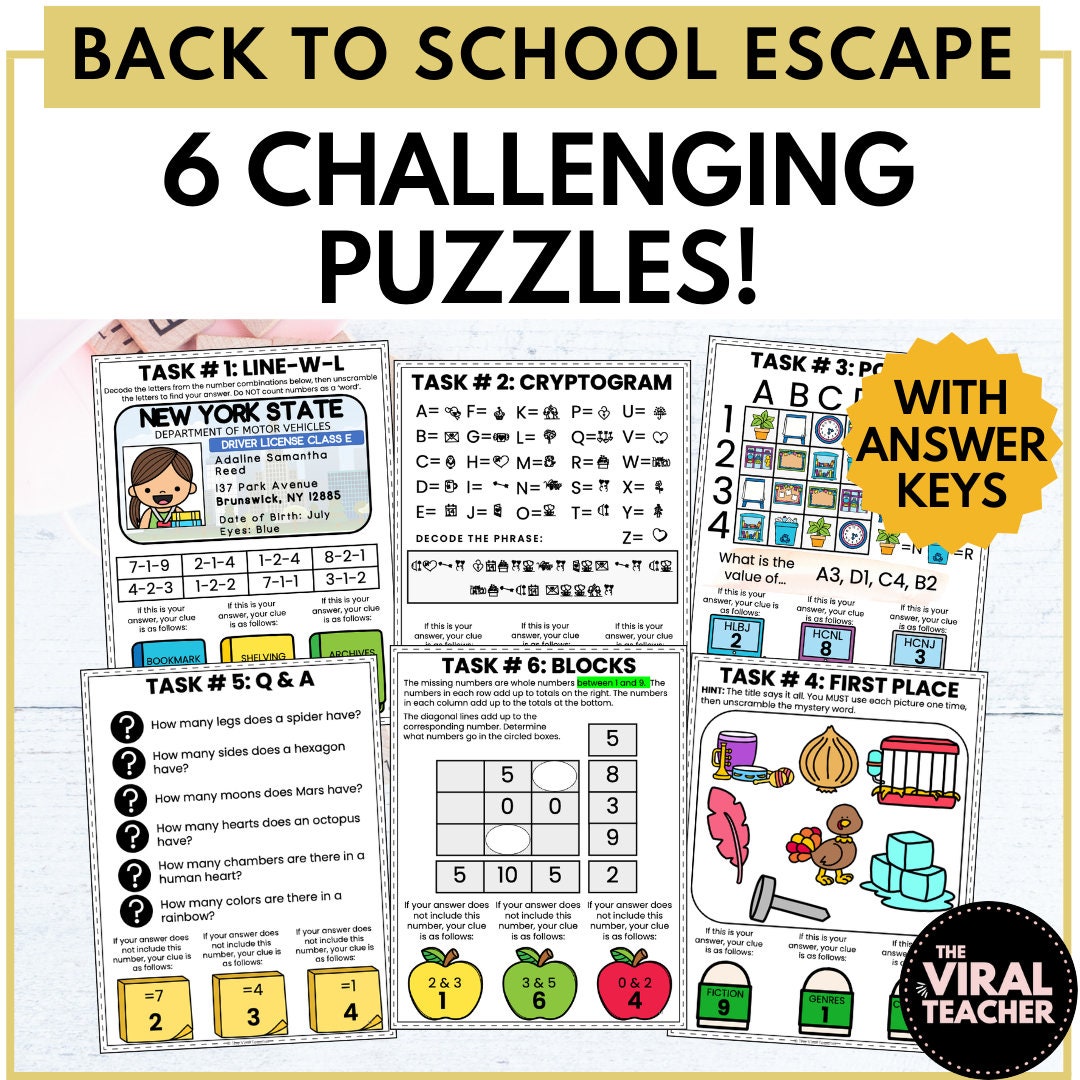 Escape Room for Kids, Back to School Escape Room Printable Puzzle Game ...