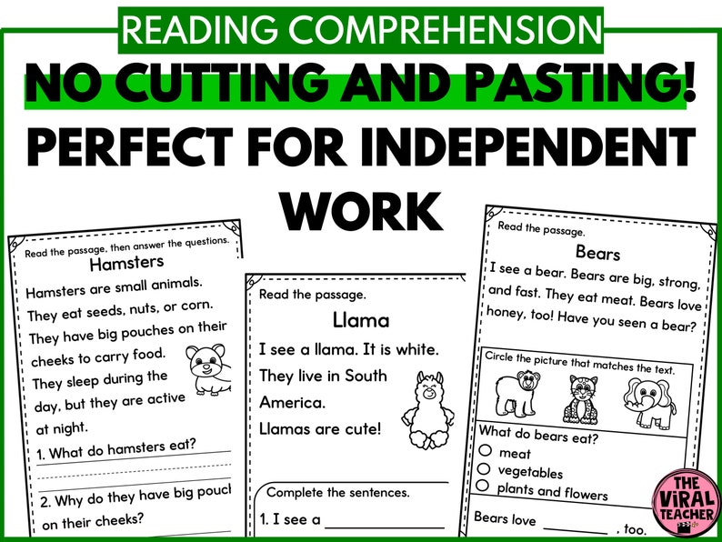 Animal Themed Reading Comprehension Passages and Questions Booklets ...