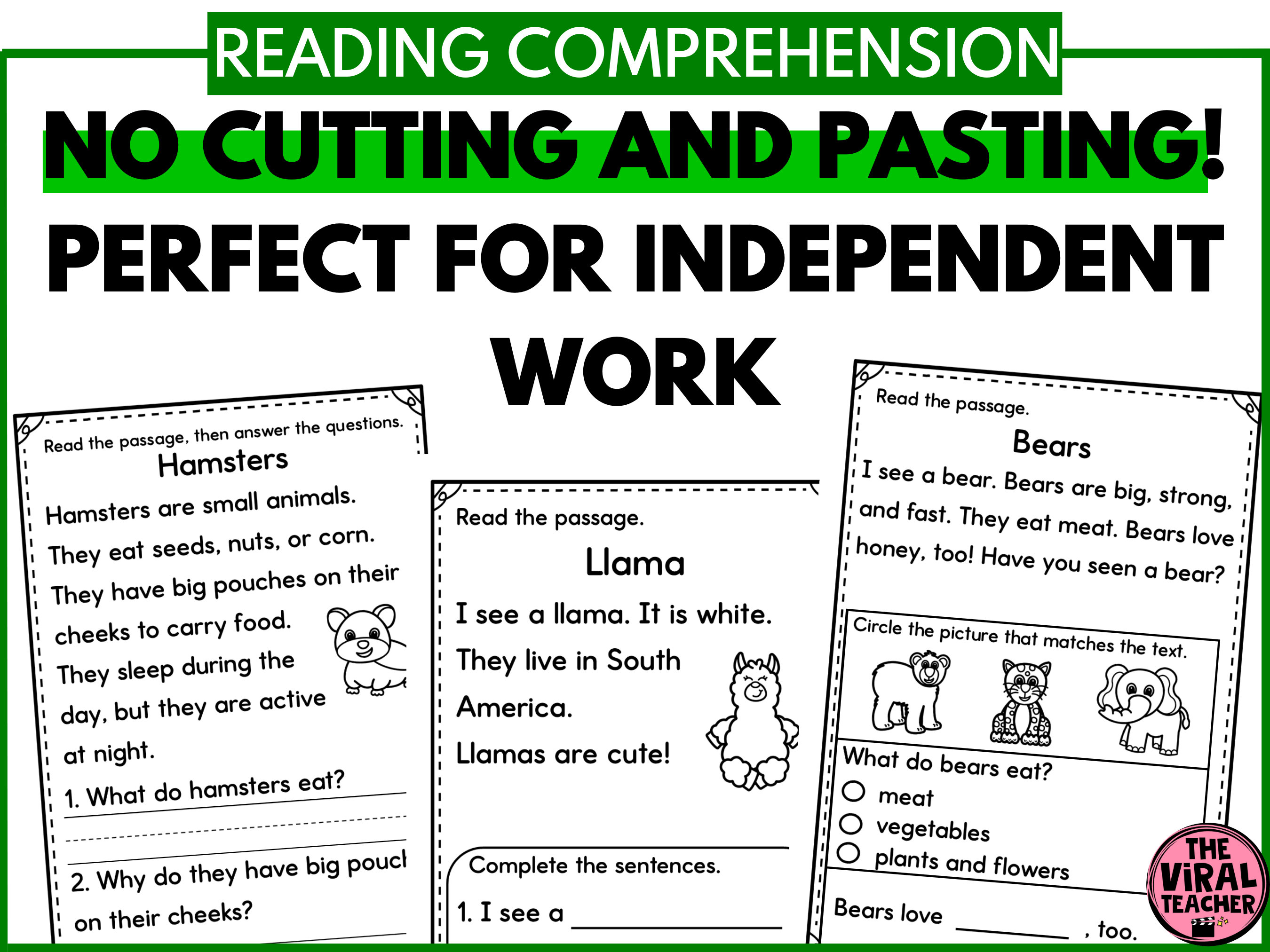 Animal Themed Reading Comprehension Passages and Questions Booklets ...