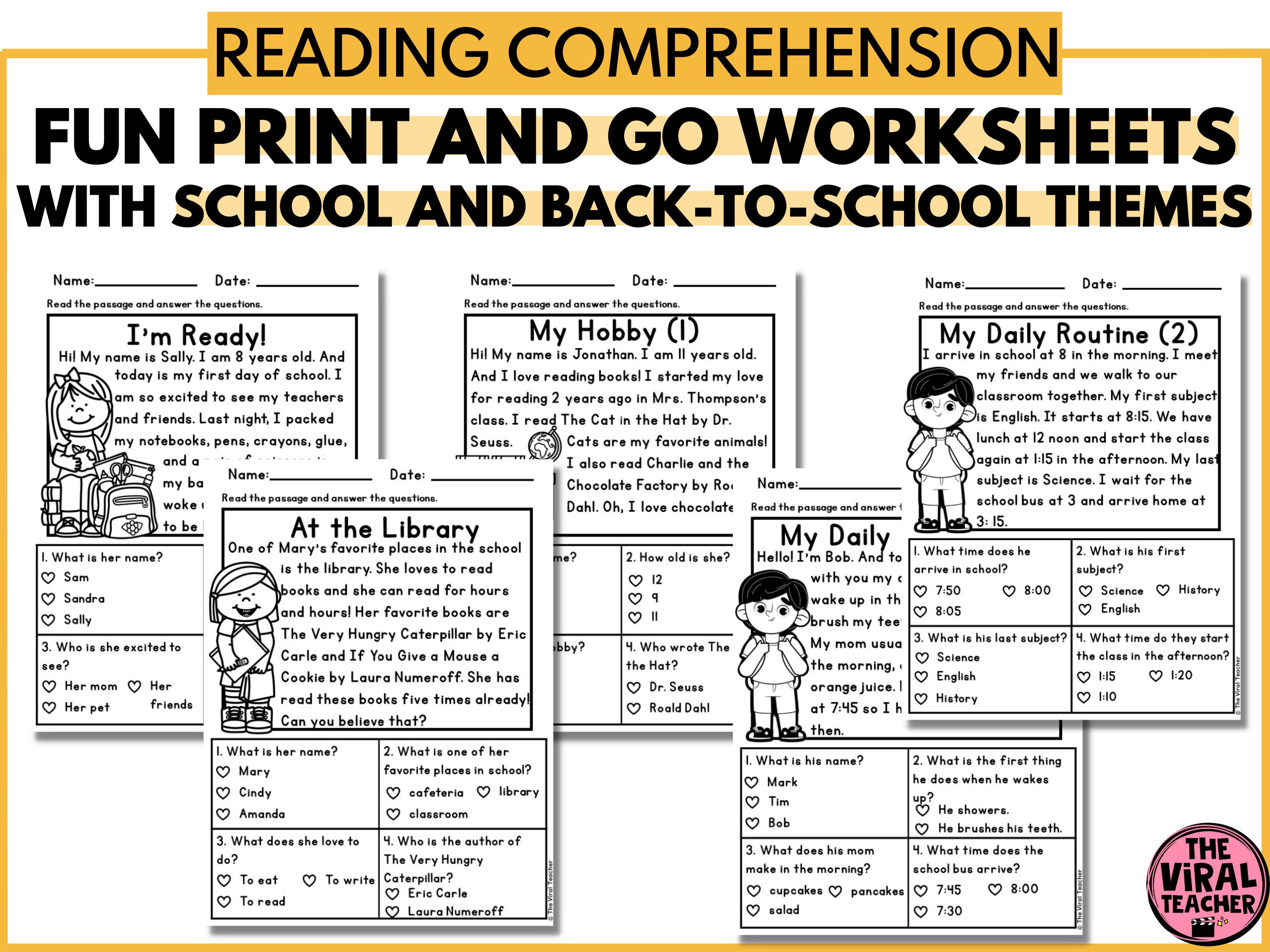 Short Stories Reading Comprehension, Storytime Reading Worksheets, 1st ...