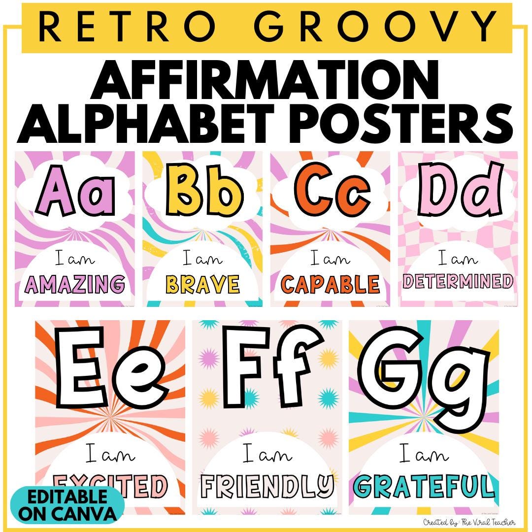 Alphabet Posters, Retro Classroom, Affirmation Alphabet Posters ...