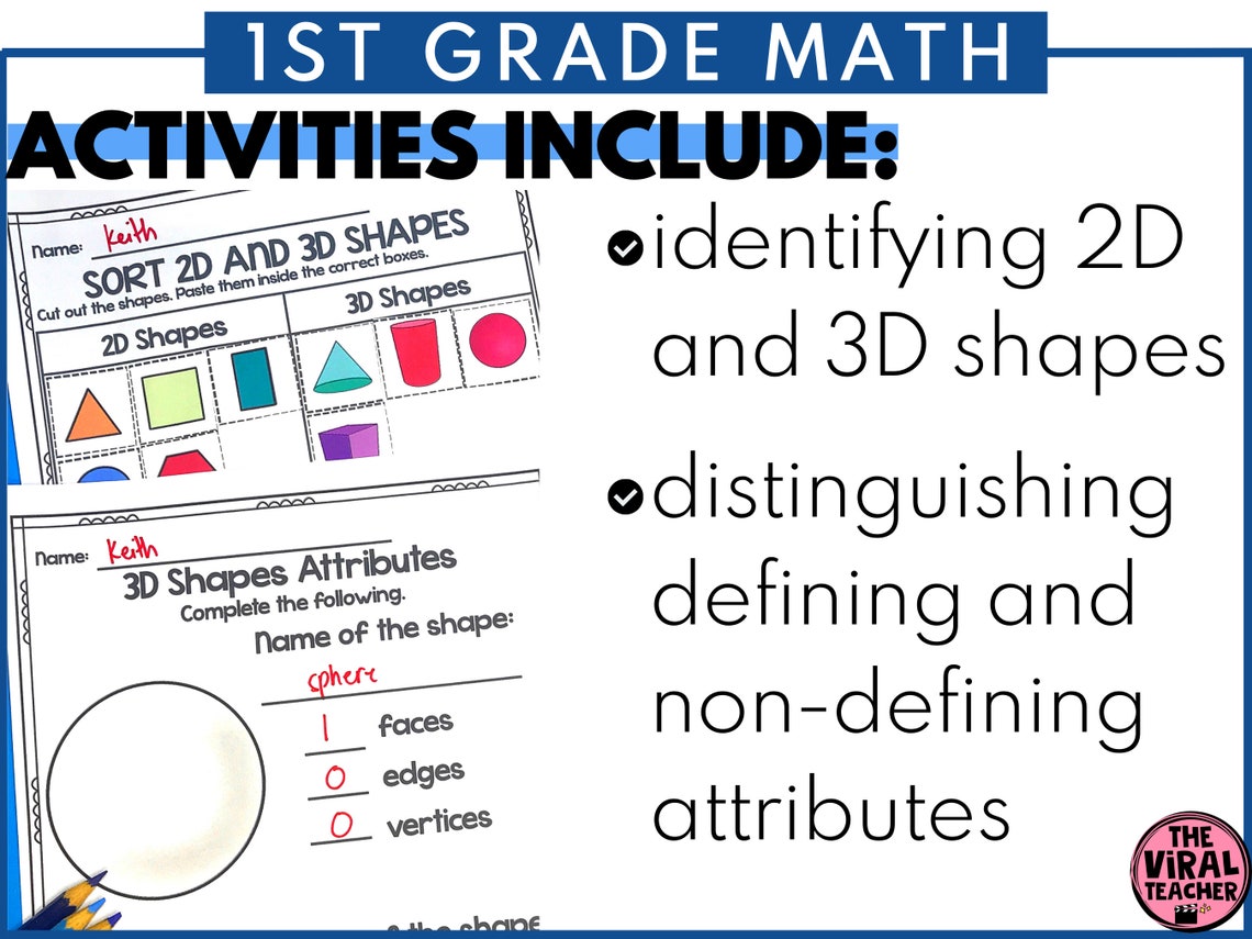 Identifying 2D and 3D Shapes Math Worksheets 1st Grade Math Activities ...