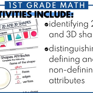 Identifying 2D and 3D Shapes Math Worksheets 1st Grade Math Activities ...