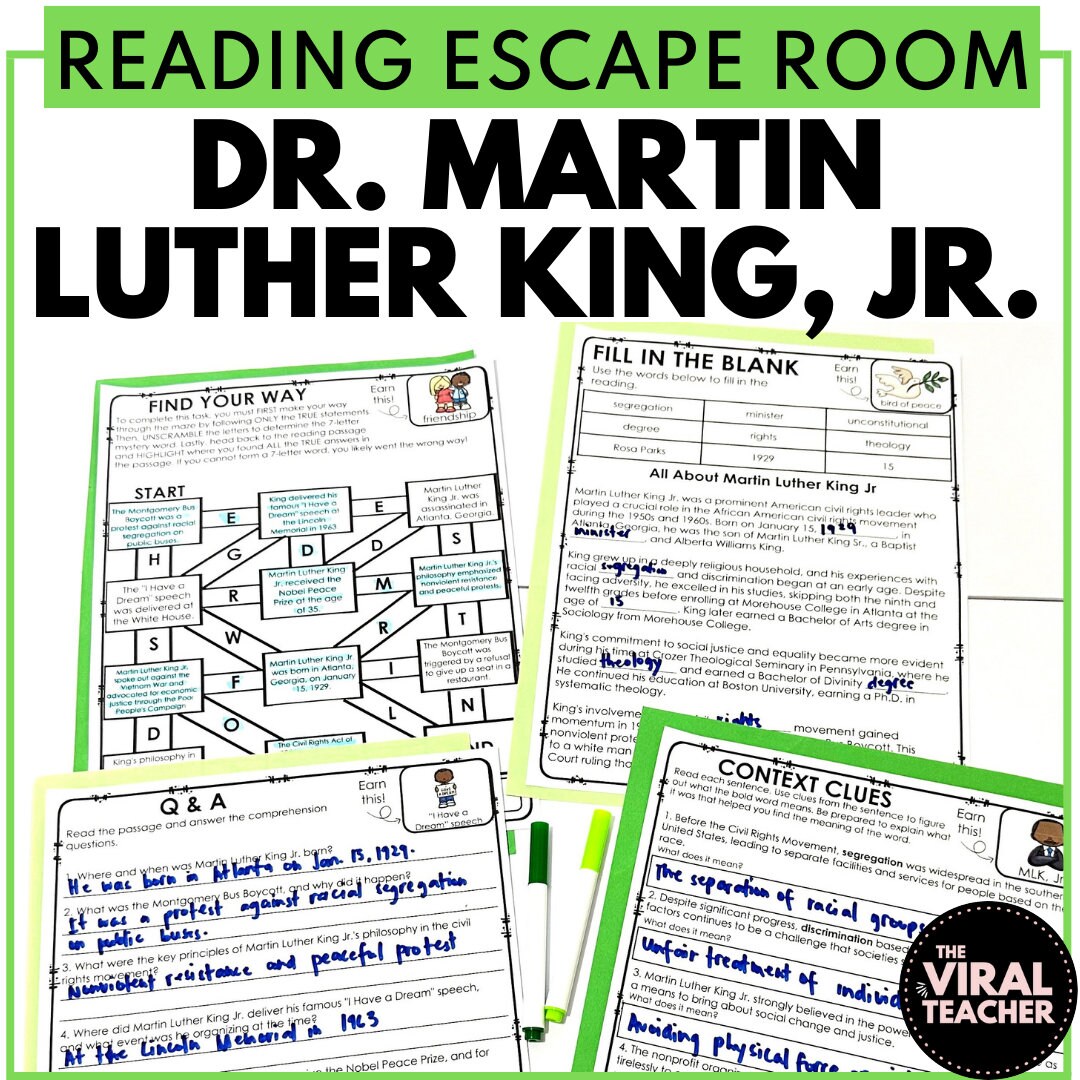 Martin Luther King Jr. Day Escape Room for Kids, MLK Day Reading ...