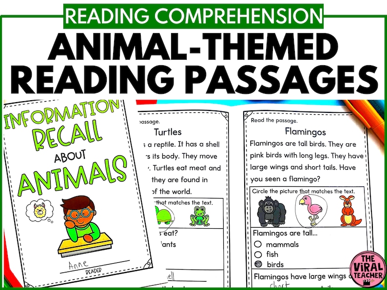Animal Themed Reading Comprehension Passages and Questions Booklets ...