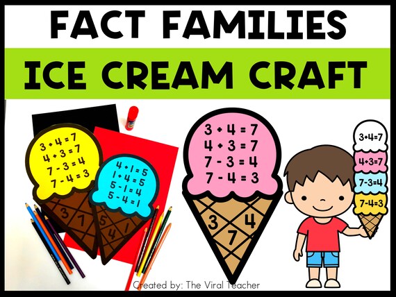 Addition and Subtraction Fact Families Craft. Ice Cream Summer | Etsy