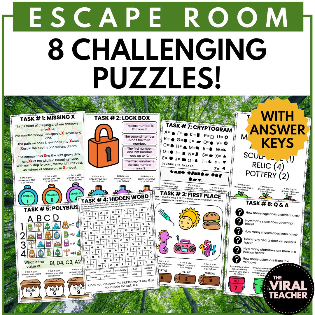 Escape Room for Kids, Jungle Themed Escape Room Printable Puzzle Game ...