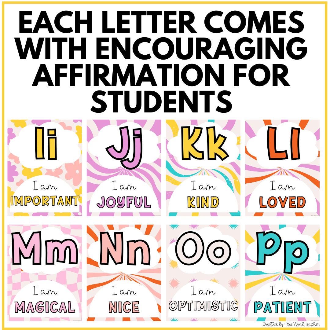 Retro Alphabet Affirmation Posters, Groovy Classroom Decor (editable on ...