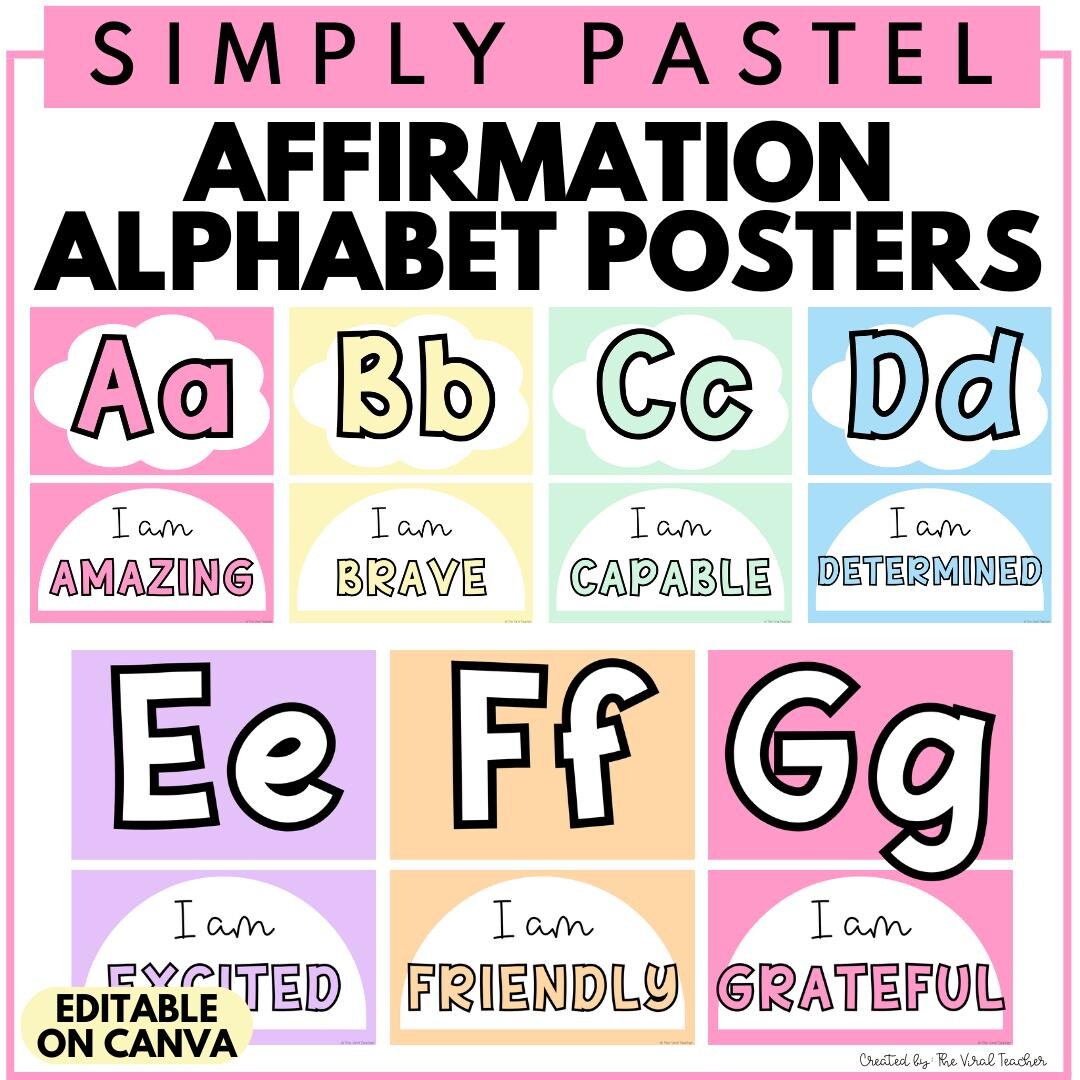 Alphabet Posters, Pastel Classroom, Affirmation Alphabet Posters ...