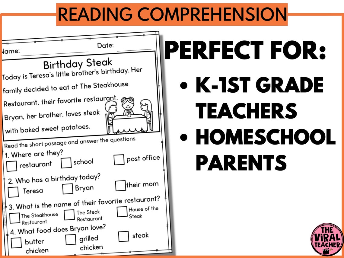 Short Stories Reading Comprehension, Storytime Reading Worksheets, 1st ...