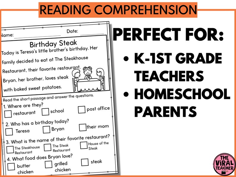 Short Stories Reading Comprehension, Storytime Reading Worksheets, 1st ...