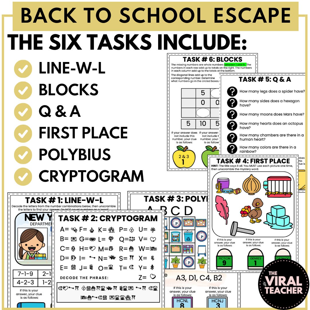 Escape Room for Kids, Back to School Escape Room Printable Puzzle Game ...