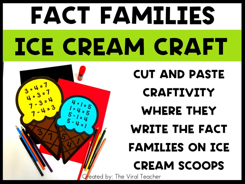 Addition and Subtraction Fact Families Craft. Ice Cream Summer | Etsy