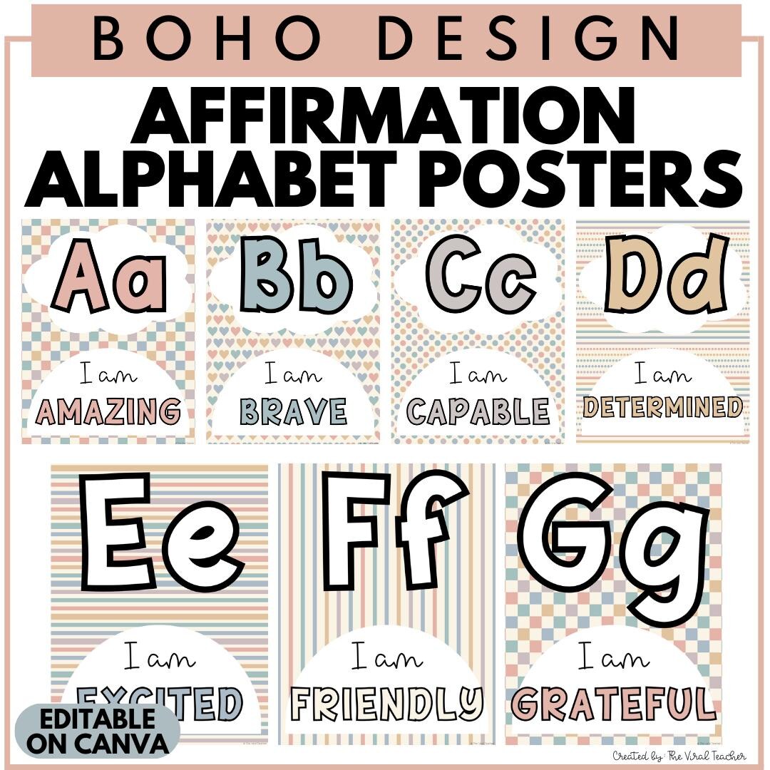Alphabet Posters, Boho Classroom Theme, Affirmation Alphabet Posters ...