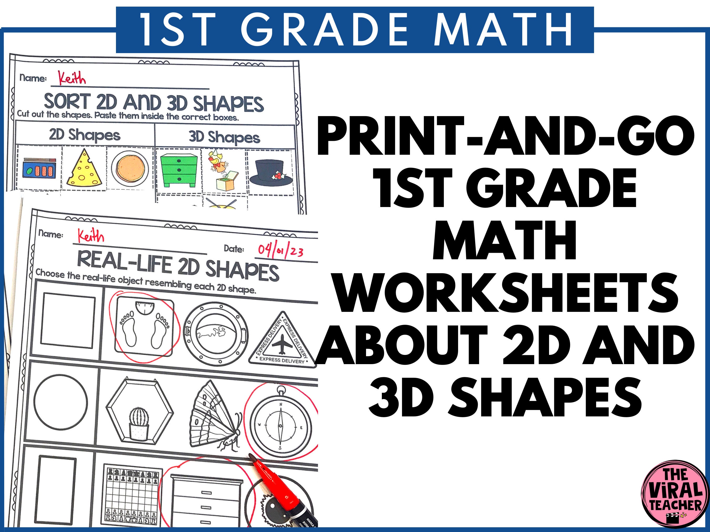 Identifying 2D and 3D Shapes Math Worksheets 1st Grade Math Activities ...