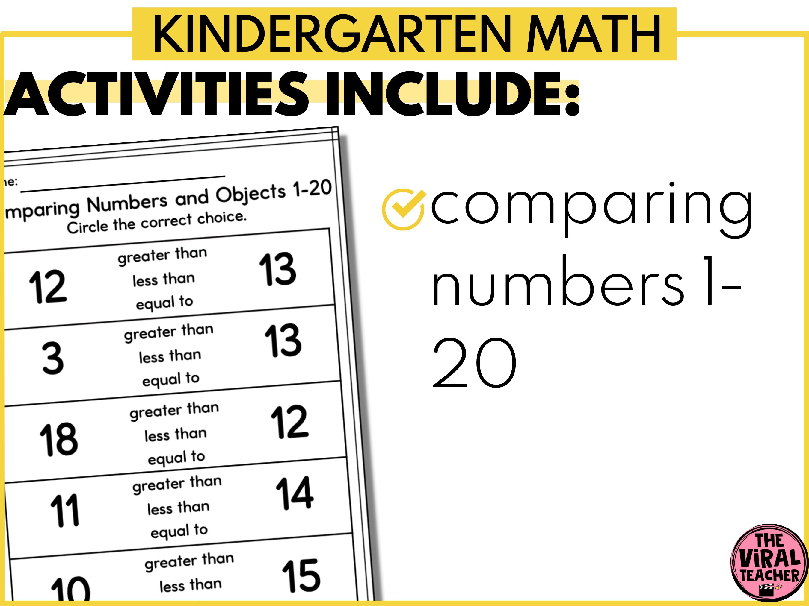 Counting Comparing Writing Objects and Numbers 1 20 Kindergarten Math ...