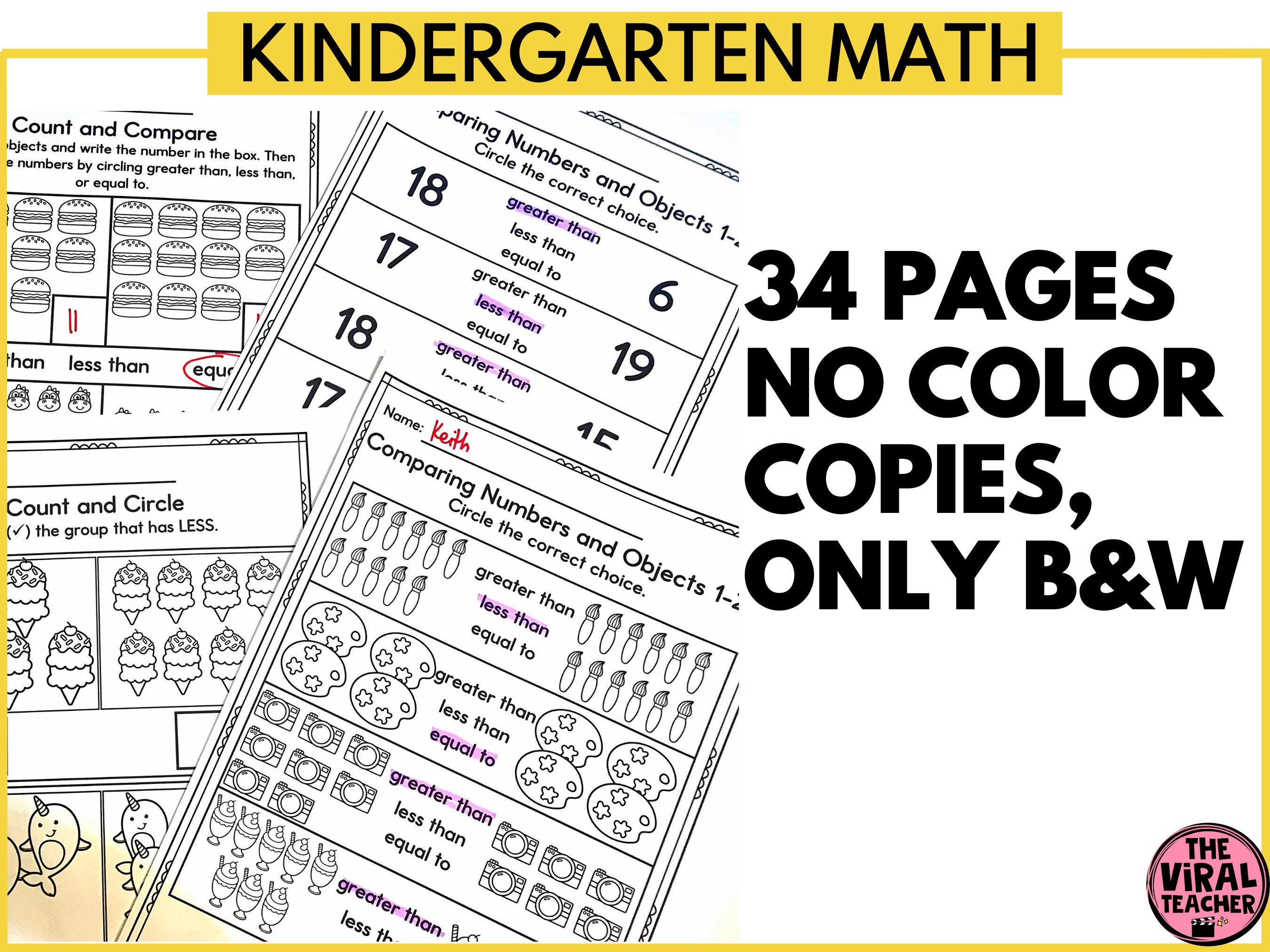 Counting Comparing Writing Objects and Numbers 1 20 Kindergarten Math ...