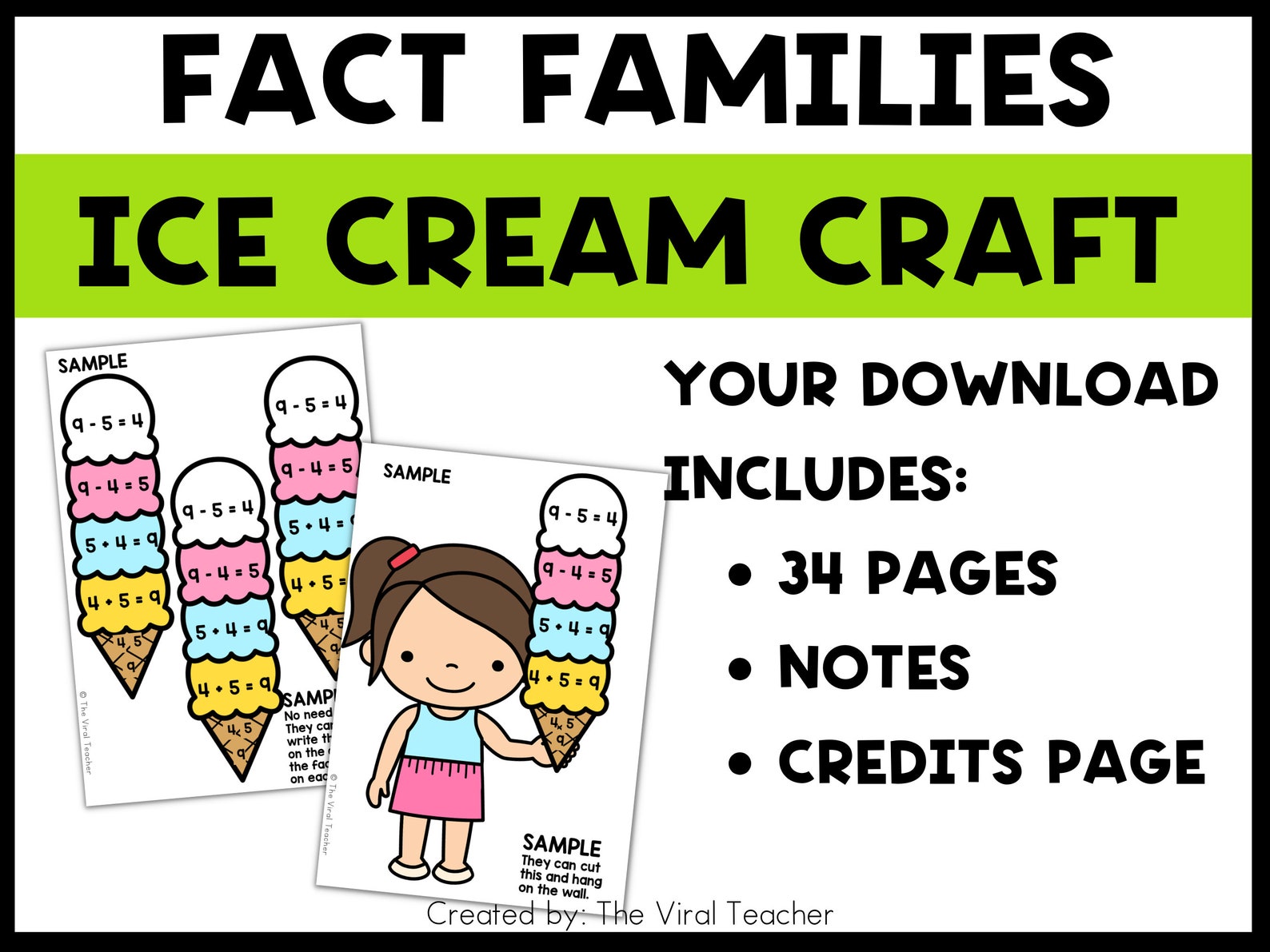 Addition and Subtraction Fact Families Craft. Ice Cream Summer | Etsy