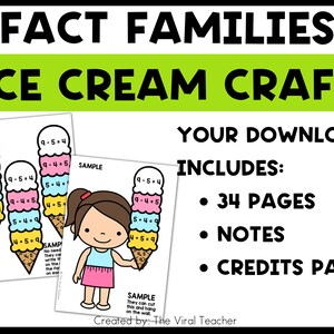 Addition and Subtraction Fact Families Craft. Ice Cream Summer | Etsy