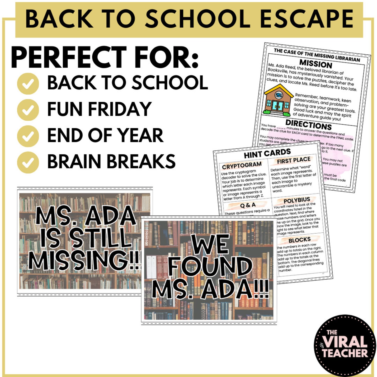 Escape Room for Kids, Back to School Escape Room Printable Puzzle Game ...
