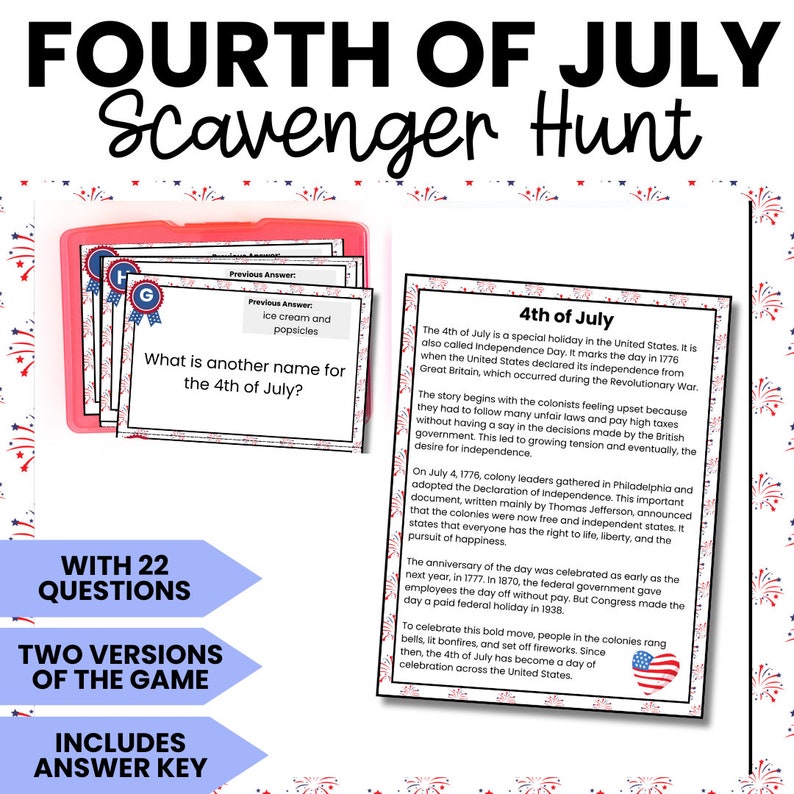 4th of July Scavenger Hunt, Independence Day Scavenger Hunt, Printable ...