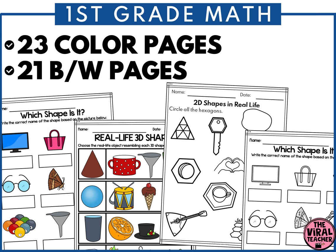 Identifying 2D and 3D Shapes Math Worksheets 1st Grade Math Activities ...